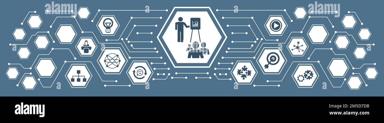 Concept of workshop with connected icons Stock Photo - Alamy