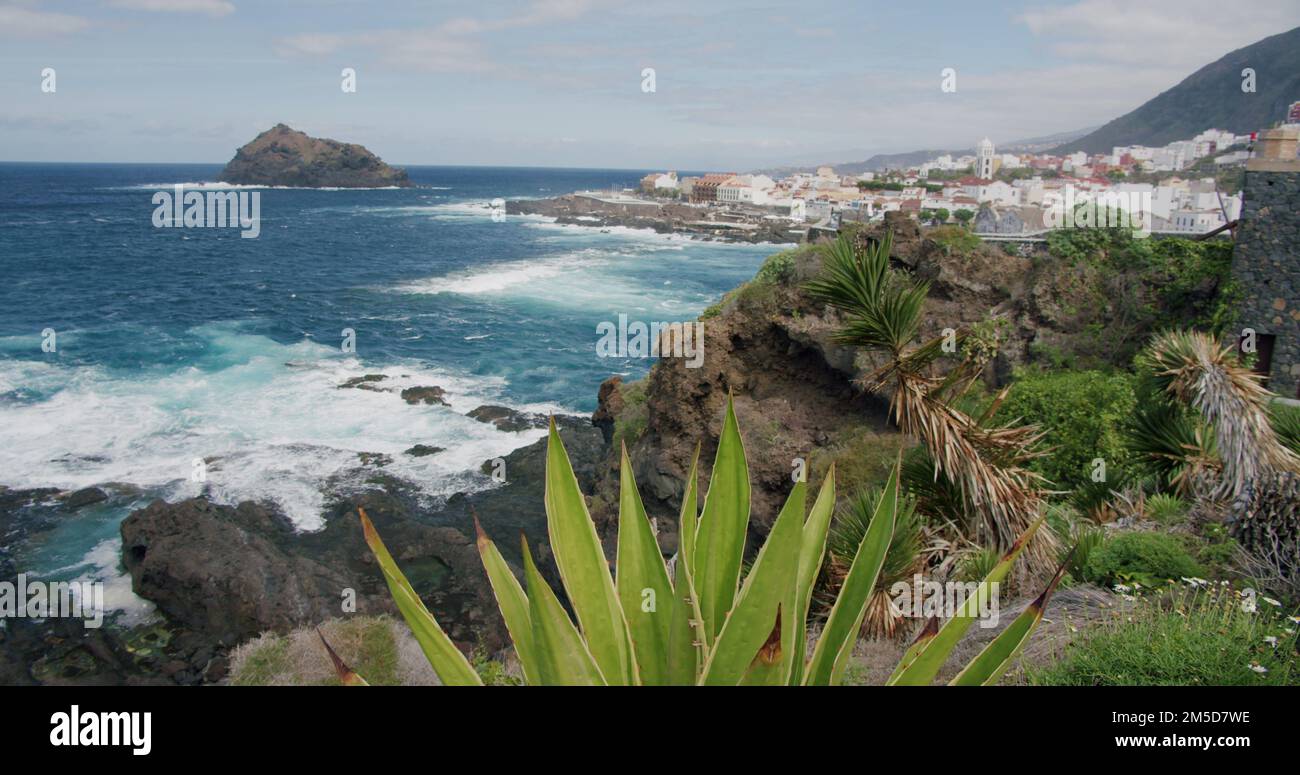 Beautiful city Garachico on the shores of the mountain volcanic Canary ...