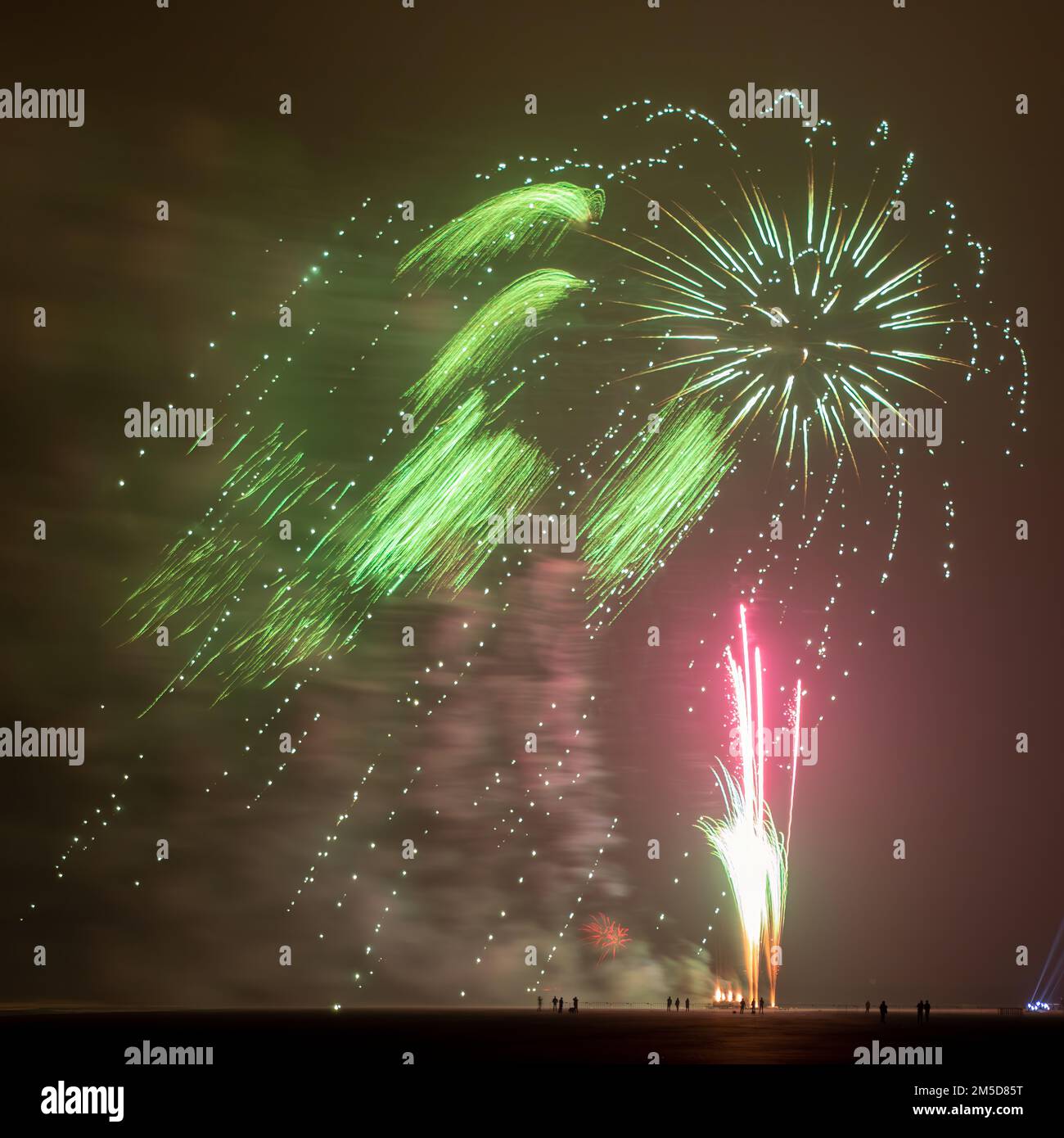 Fireworks at the beach at night, New Year, Hook of Holland, the ...