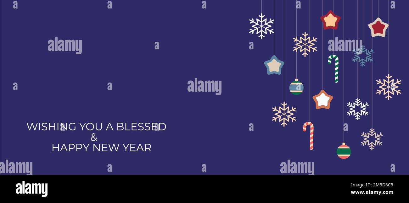 A beautiful view of a greeting banner with Christmas icons and blue ...