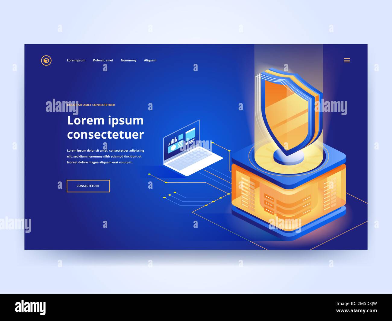 Cybersecurity software blue landing page template. Antivirus, malware ...