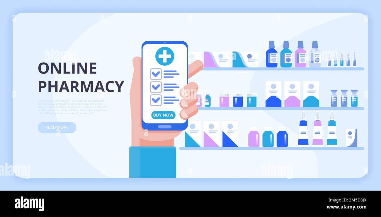 Hand holding smartphone buy online medicine. The concept of online ...