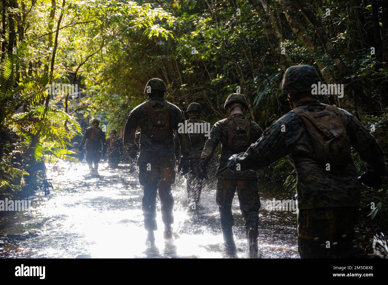 U.S. Marines with 3rd Marine Expeditionary Brigade, run through water ...