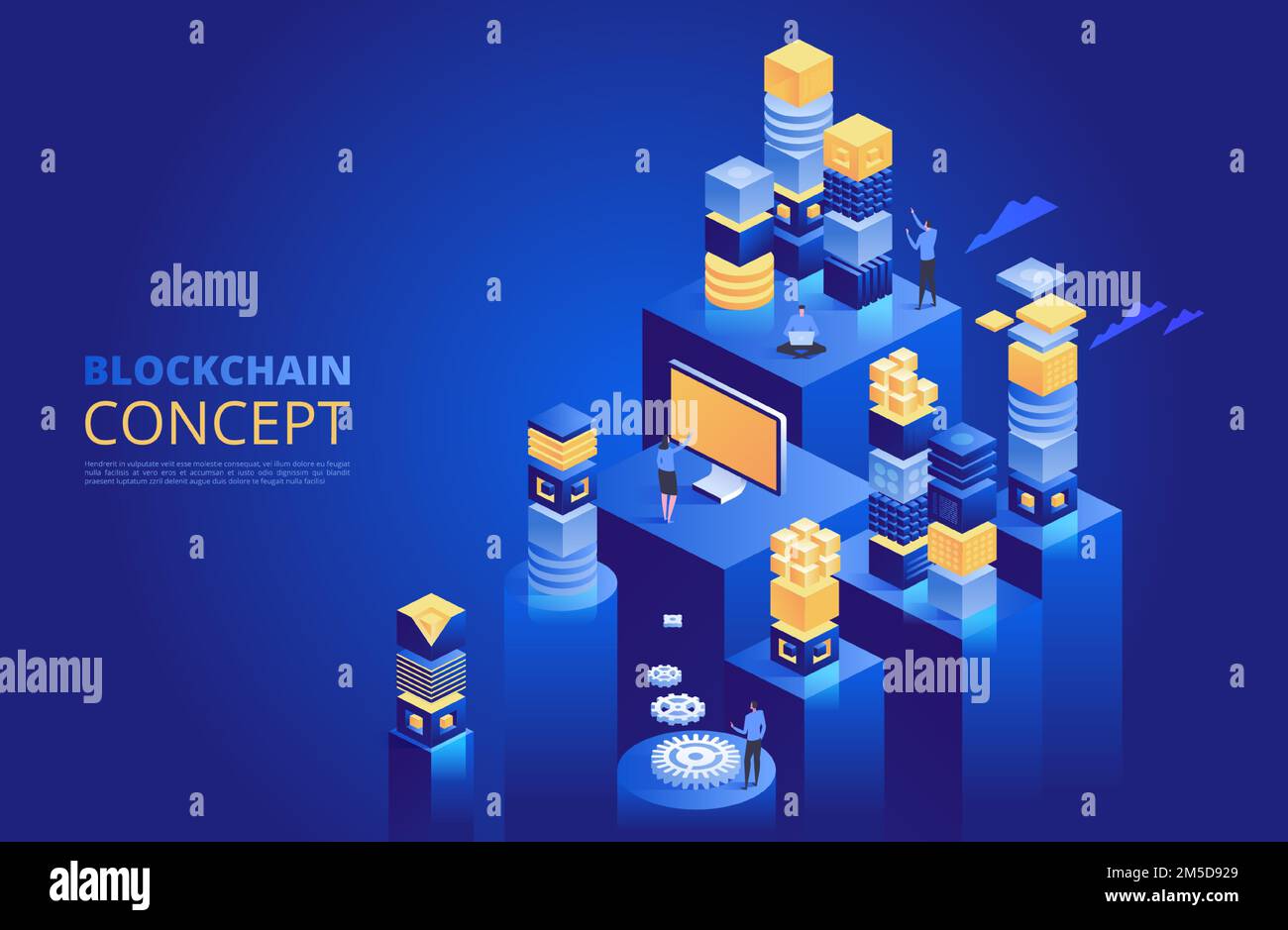 Blockchain concept. Isometric digital blocks. Crypto chain. Abstract ...