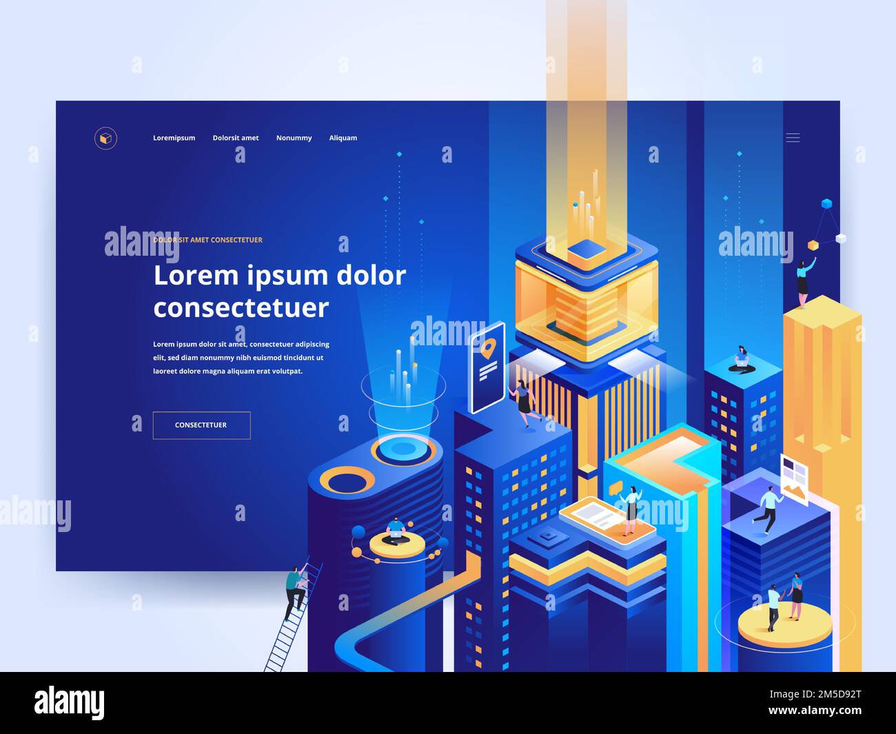 Smart technology blue landing page template. Business development ...