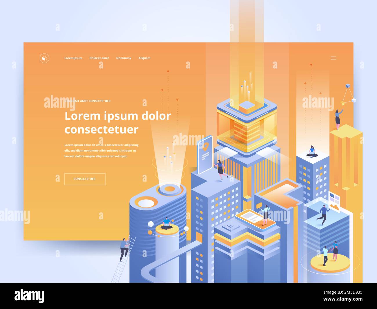 Smart technology orange landing page template. Business development ...