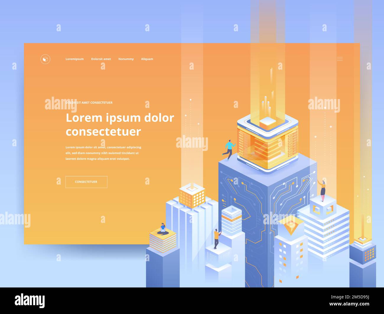 Smart architecture orange landing page template. Digital city website ...