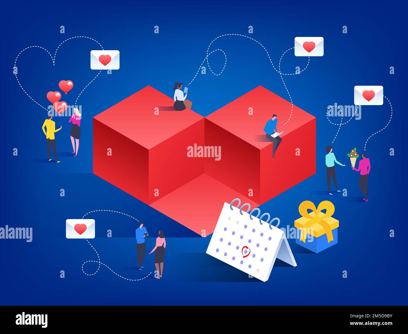 Happy valentines day. Heart in isometric style. Love is in the air ...