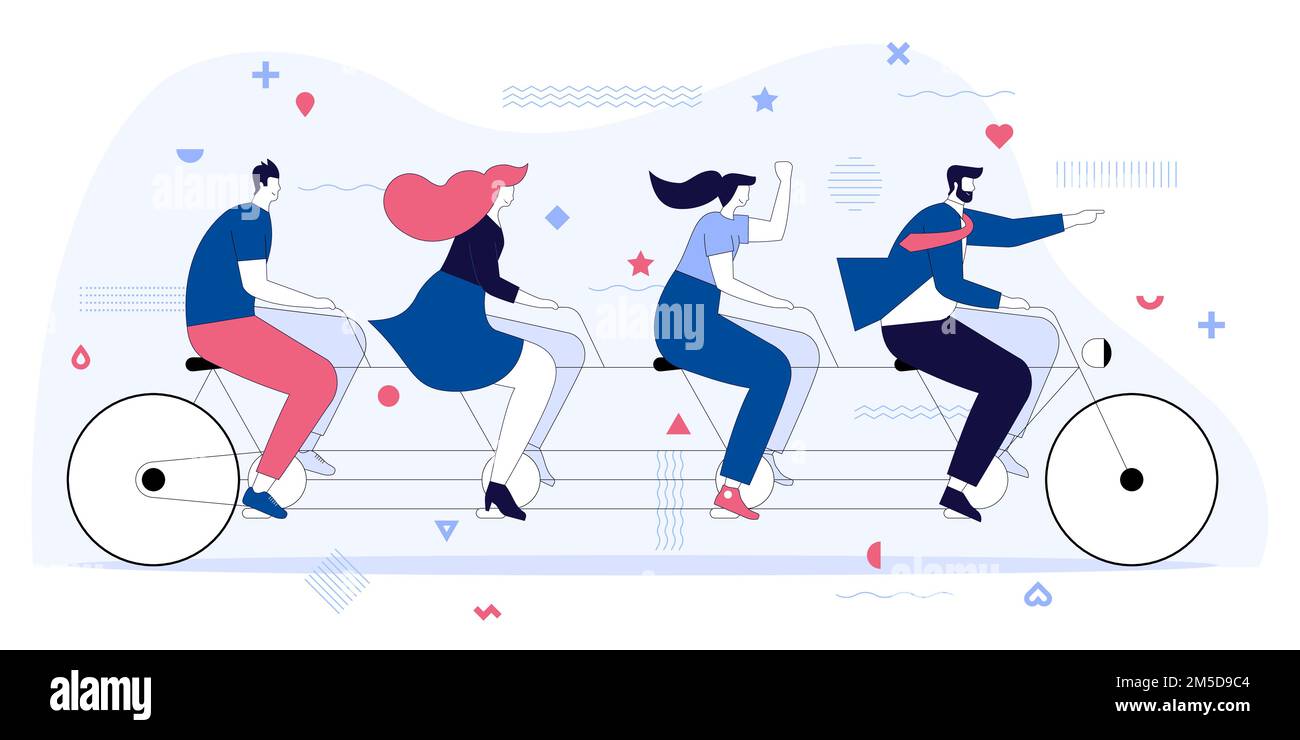 Collective successful teamwork progress concept. Business team riding ...