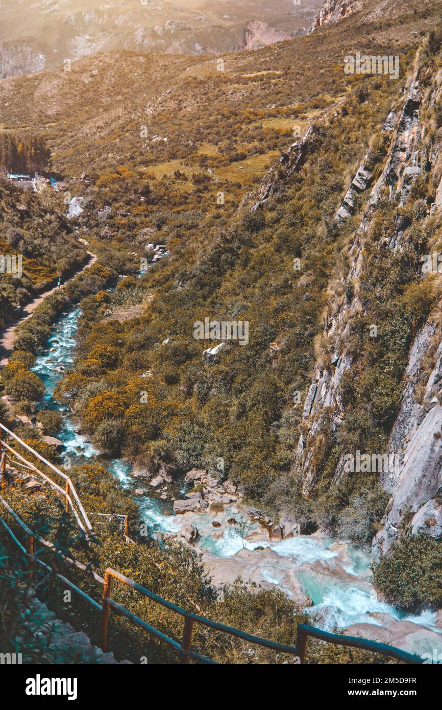 Natural pools of Millpu in Huancaraylla. Turquoise lagoons near ...