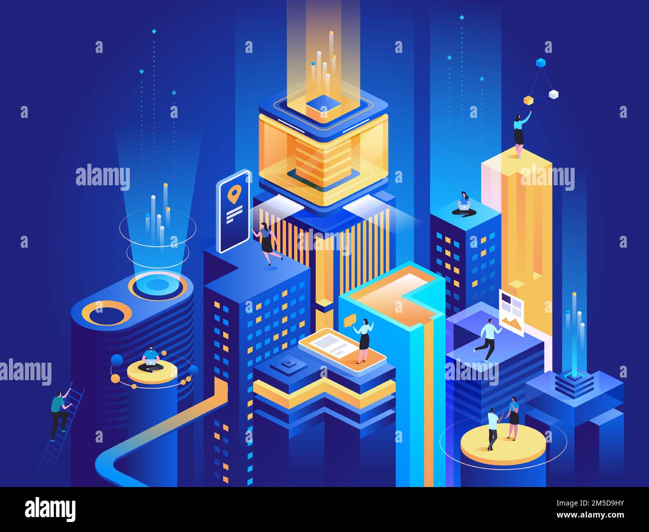 Smart business platform isometric illustration. Businessmen and ...
