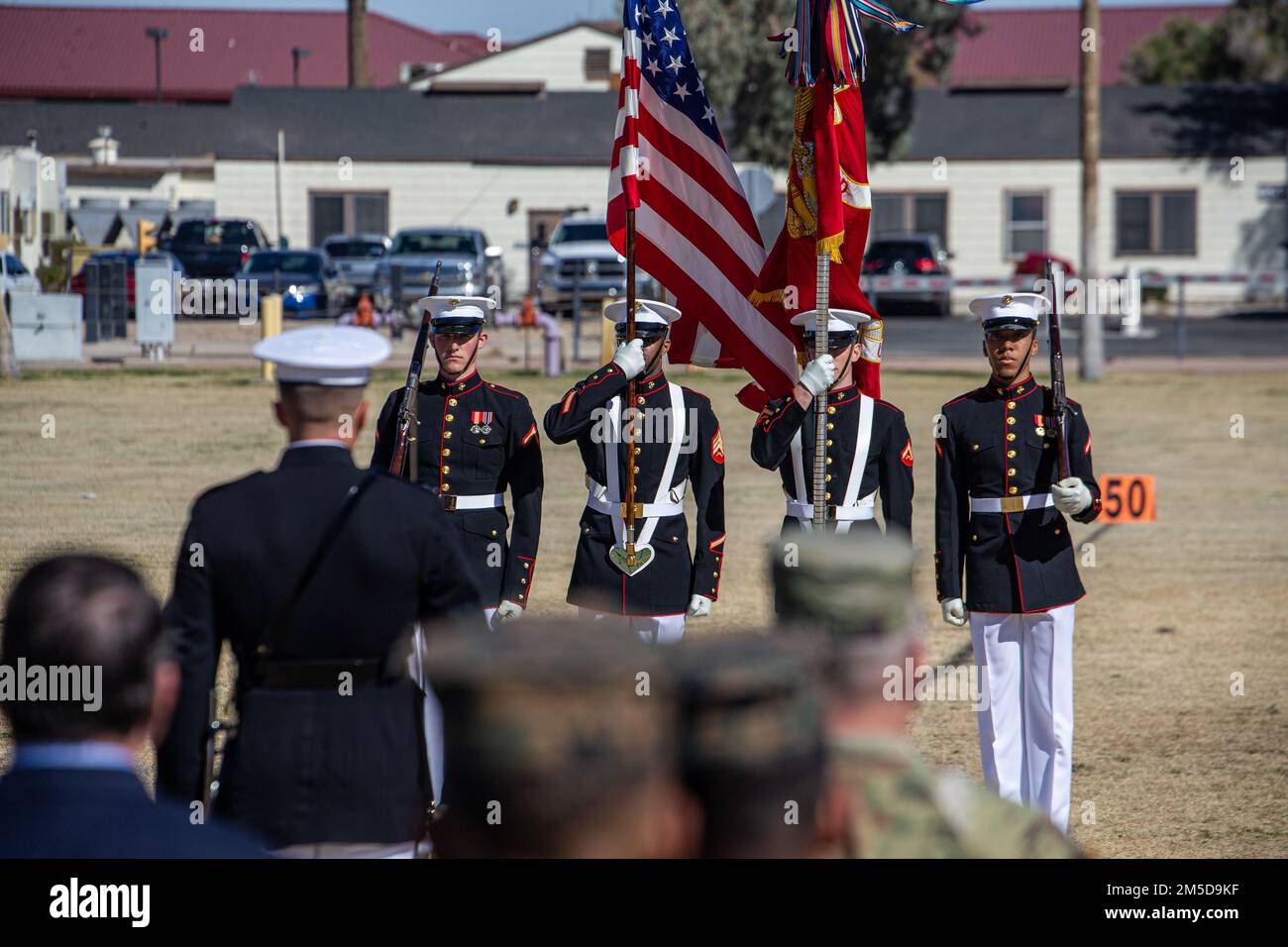 Marines with the Official U.S. Marine Corps Color Guard stand at ...