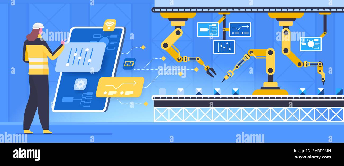Conveyor configurations flat vector illustration. Futuristic factory ...