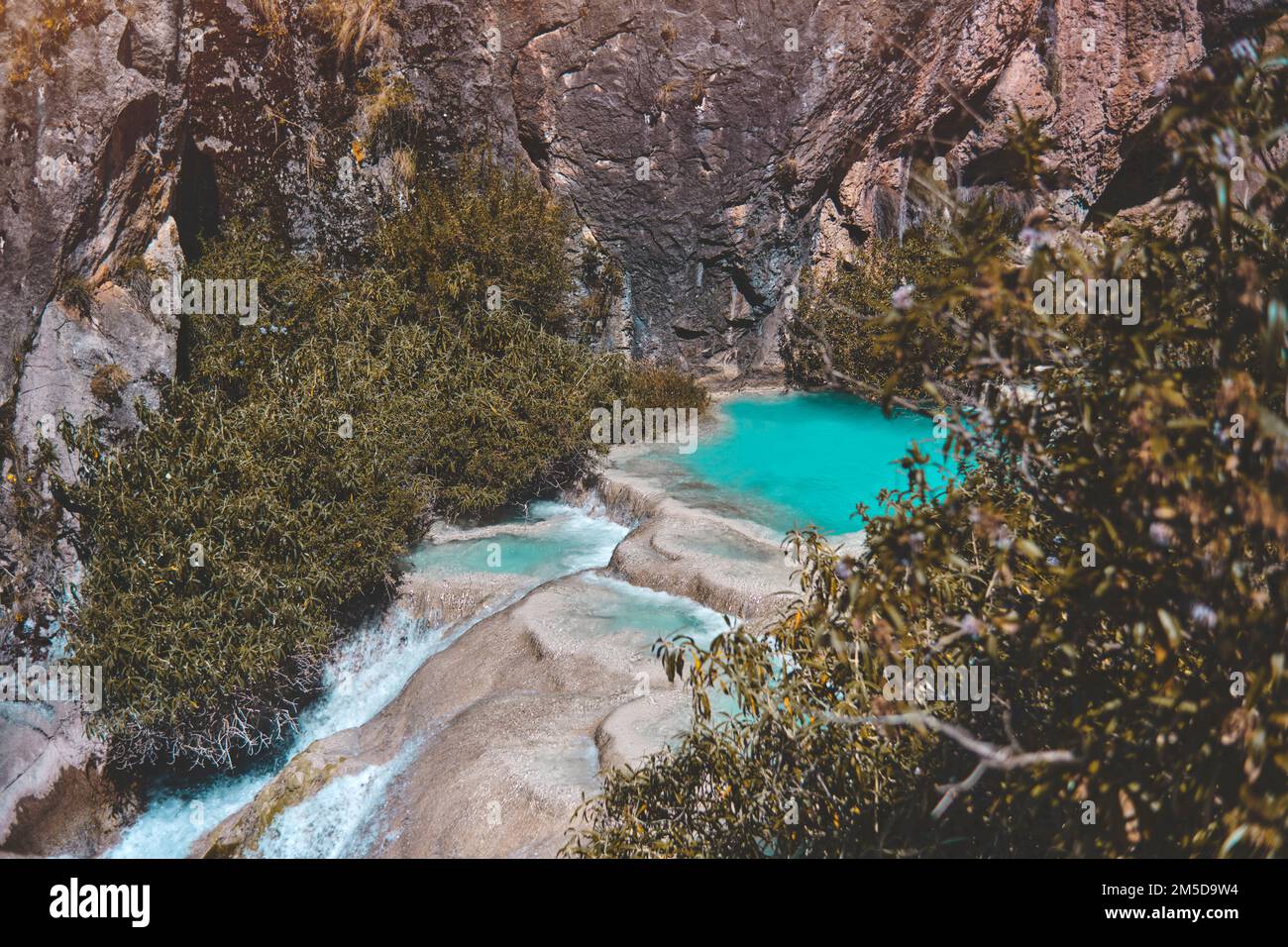 Natural pools of Millpu in Huancaraylla. Turquoise lagoons near ...