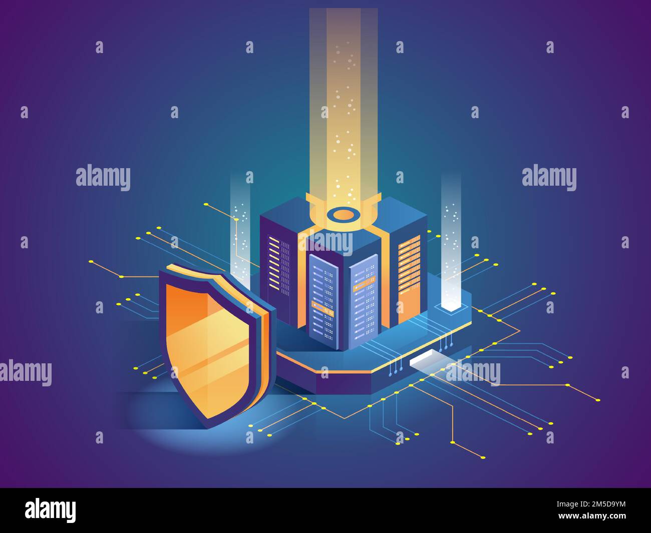 Isometric vector illustration of digital protection mechanism, system privacy. Data secure. Web ...