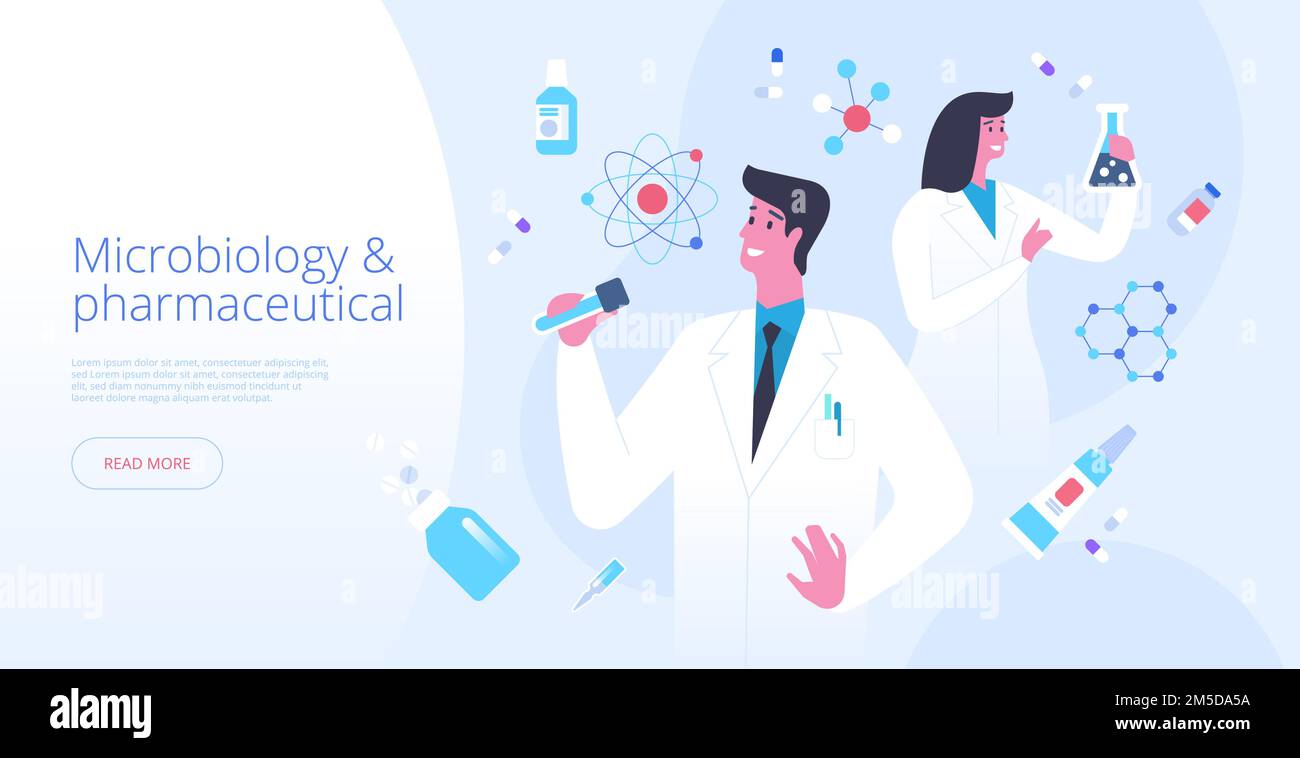 Microbiology landing page vector template. Pharmaceutical science ...