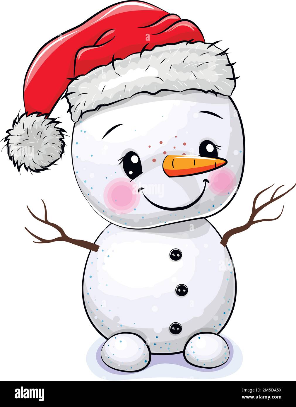 Snowman with santa hat, isolated on white background. Vector ...