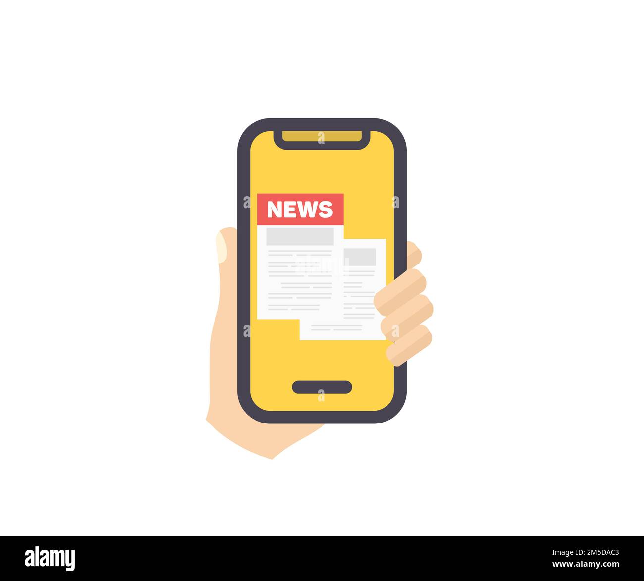 Human hand holding bezel-less smartphone, mobile news application in ... Human hand holding bezel-less smartphone, mobile news application in ...