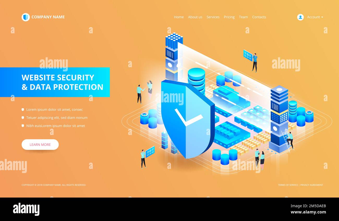 Website Security and Data Protection. Shield symbol. Vector isometric illustration Stock Vector ...