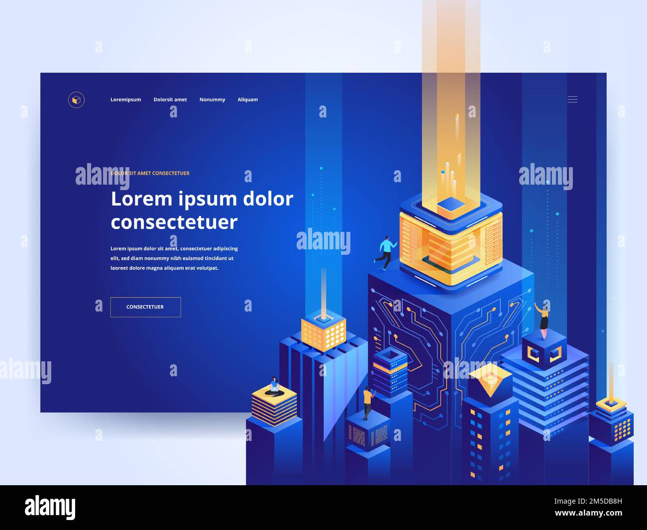 Smart architecture blue landing page template. Futuristic city website ...