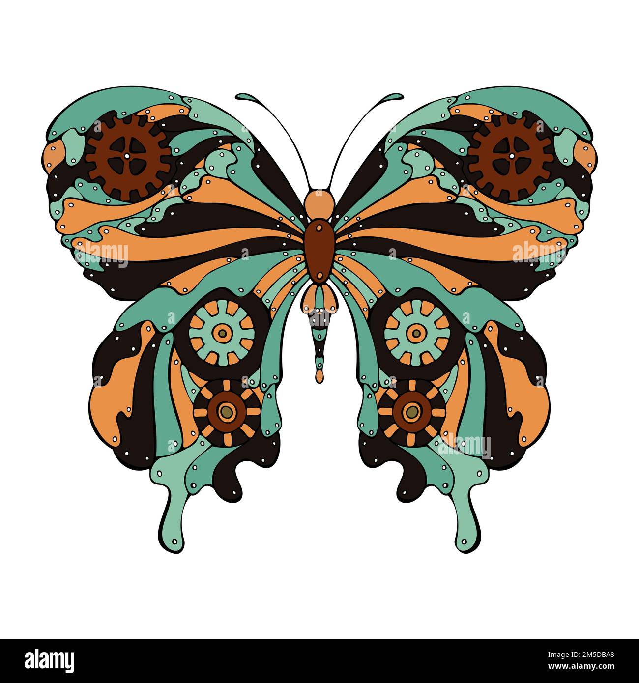 Steampunk butterfly color drawing handmade in doodle style. Vector ...