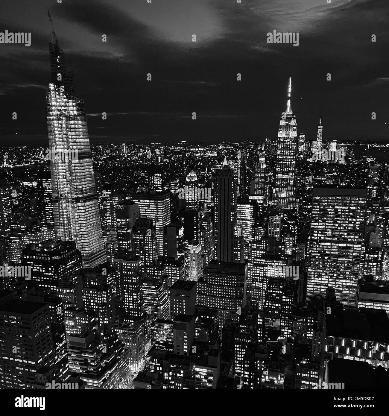 A grayscale shot of New York skyline at night Stock Photo - Alamy