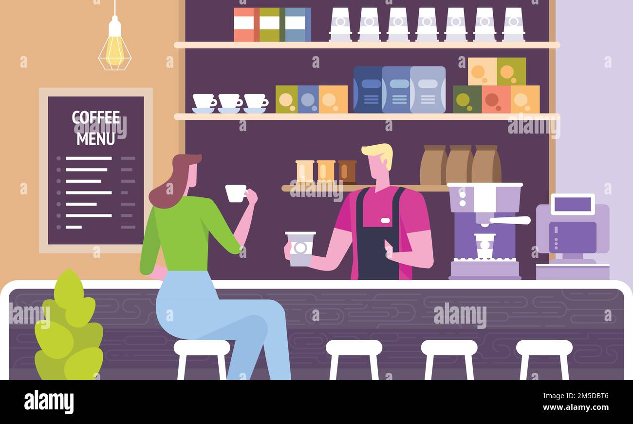 Modern workplace interior. Cafe in loft style. People in creative ...