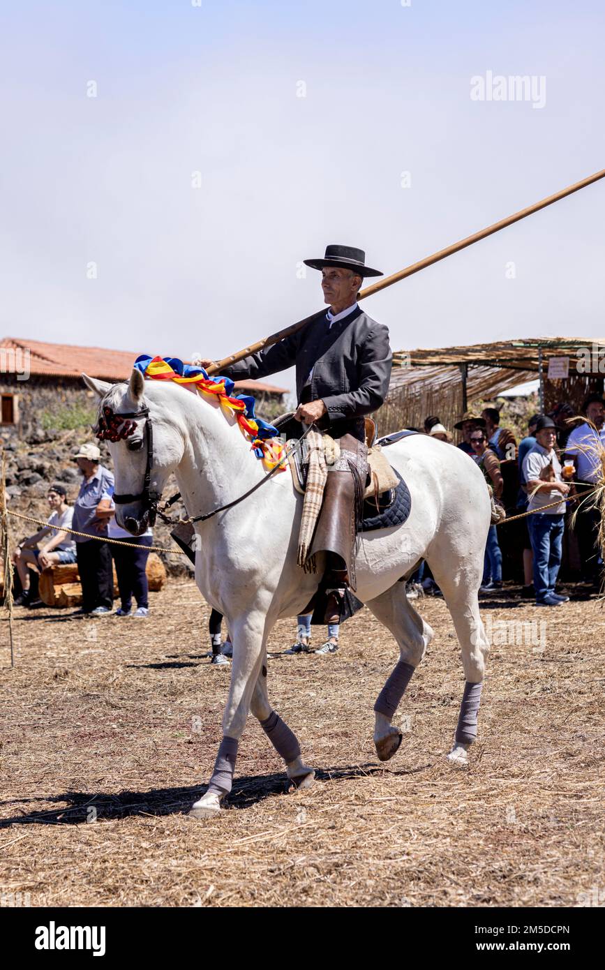 Andalucian horseman giving a display of traditional horsemanship and ...