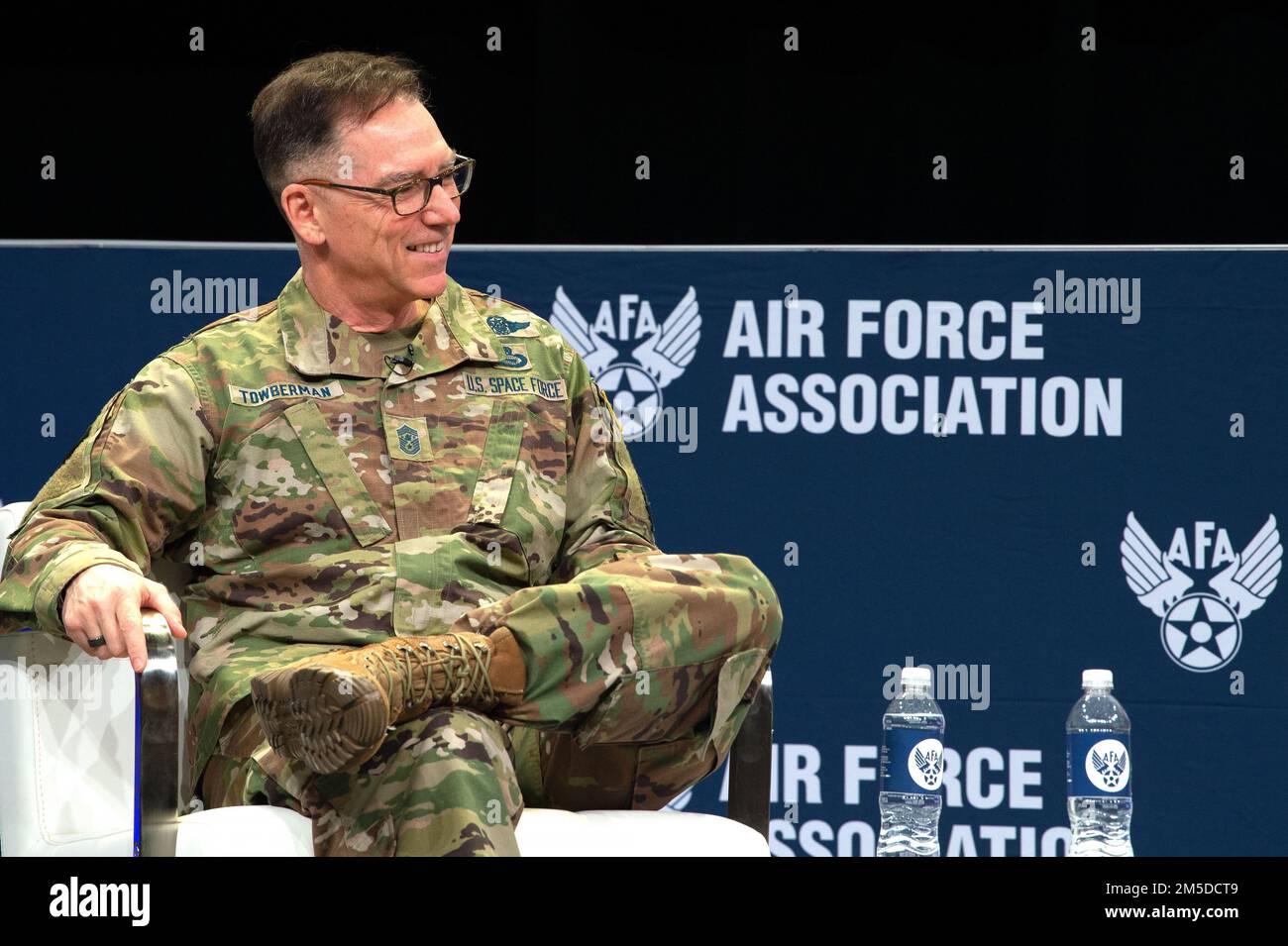 Chief Master Sergeant of the Space Force Roger A. Towberman listens ...