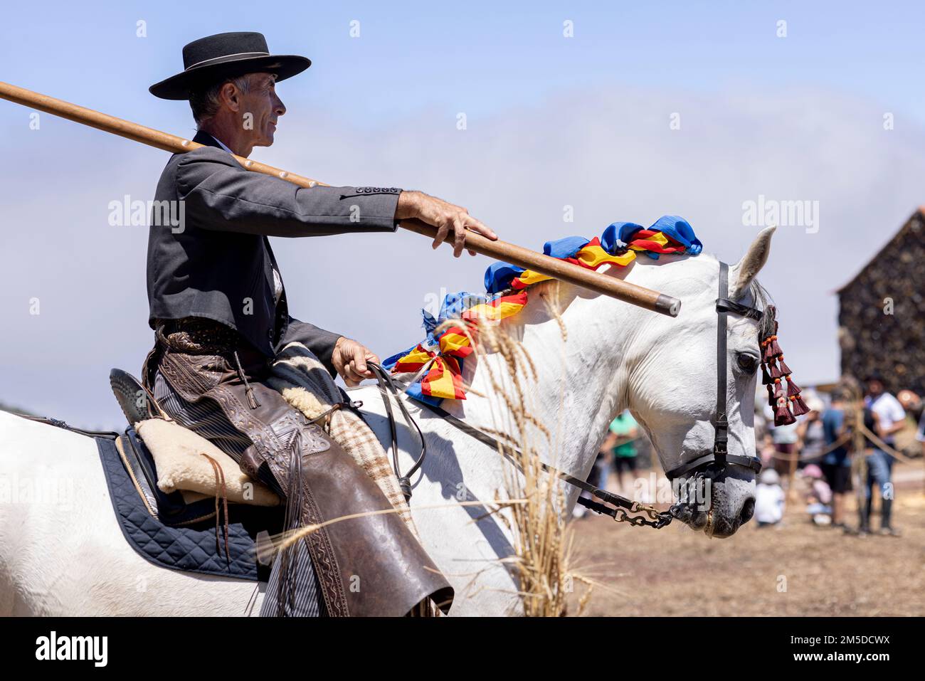 Andalucian horseman giving a display of traditional horsemanship and ...