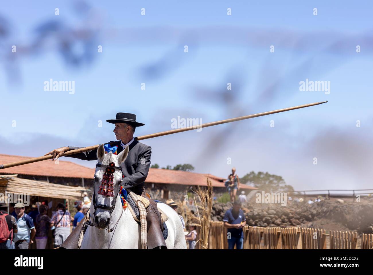 Andalucian horseman giving a display of traditional horsemanship and ...