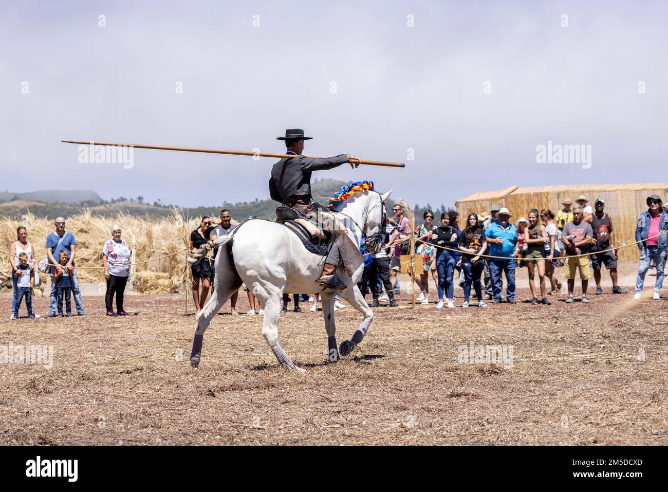 Andalucian horseman giving a display of traditional horsemanship and ...