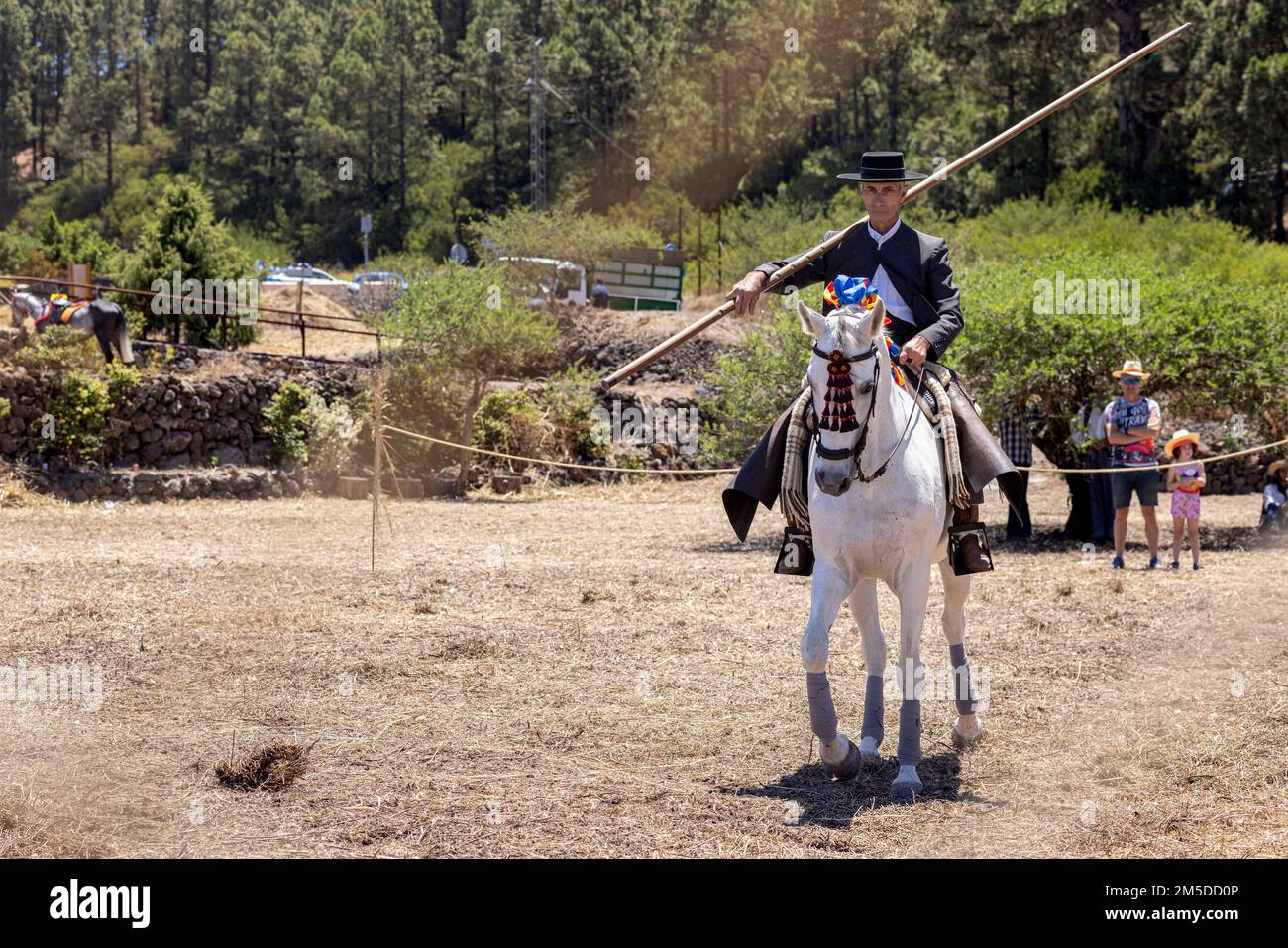 Andalucian horseman giving a display of traditional horsemanship and ...