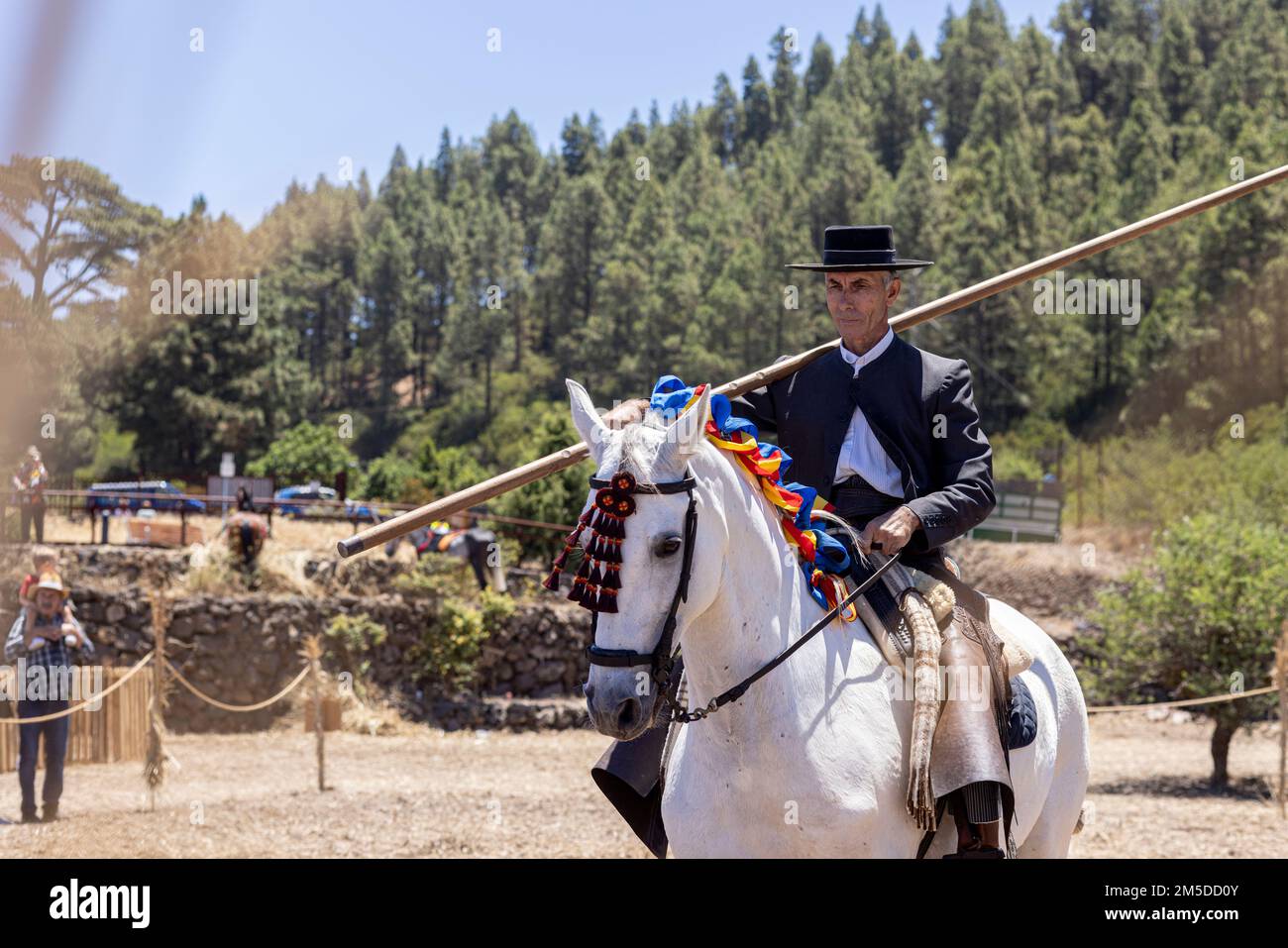 Andalucian horseman giving a display of traditional horsemanship and ...