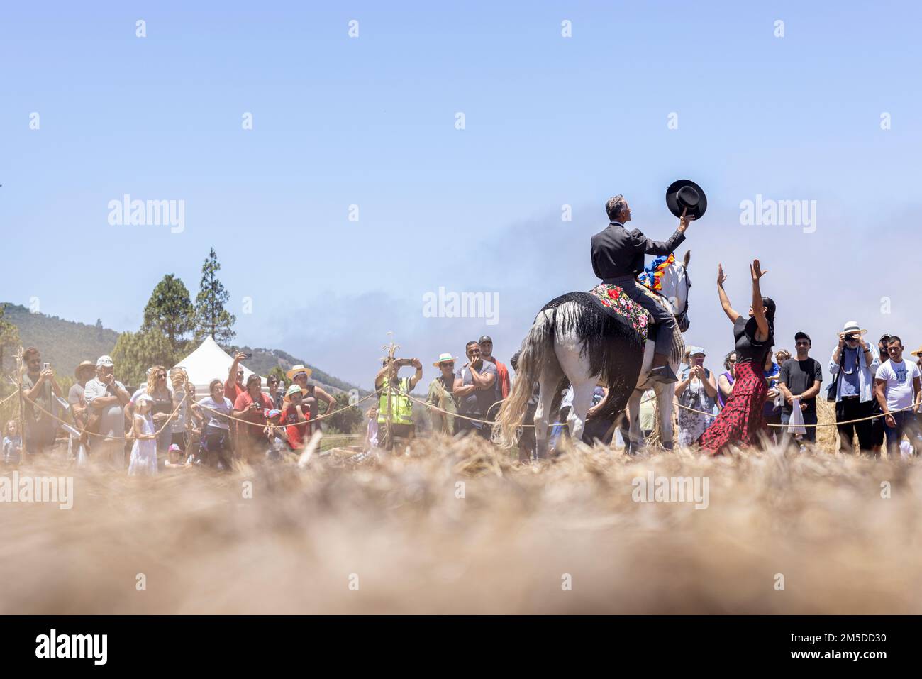 Andalucian horseman giving a display of traditional horsemanship and ...