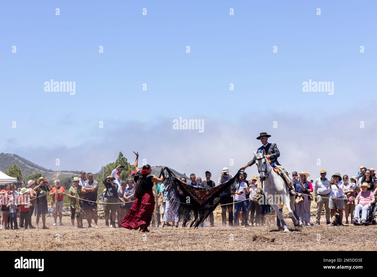 Andalucian horseman giving a display of traditional horsemanship and ...