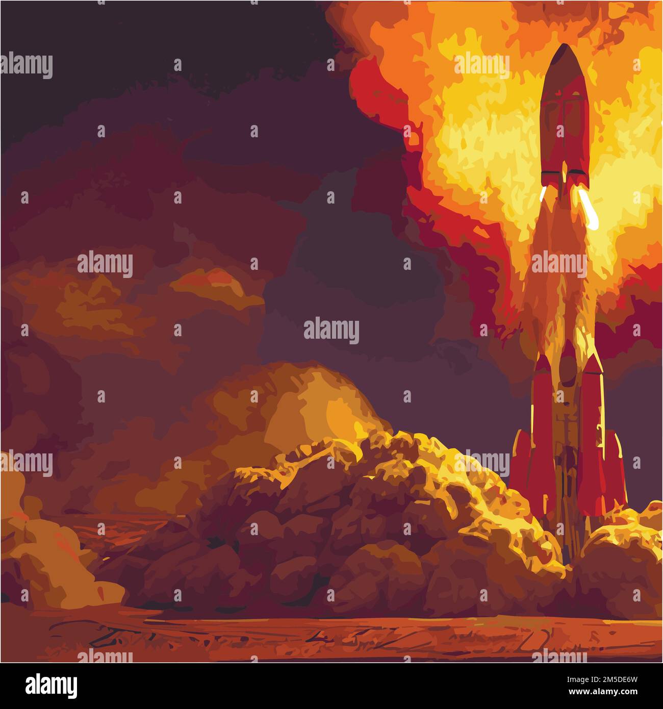 The outer space launch system takes off. Vector illustration ...