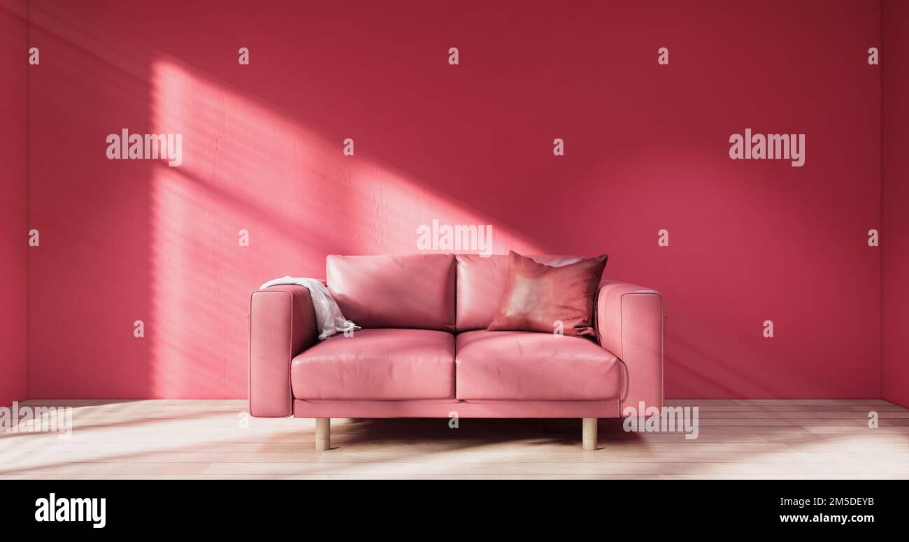 viva magenta color Living room muji minimal style with red wall and red ...