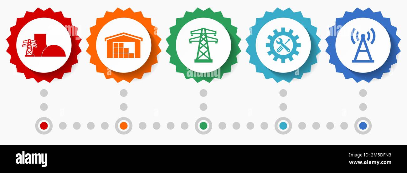 Power and energy vector icons, industrial flat design web badges ...