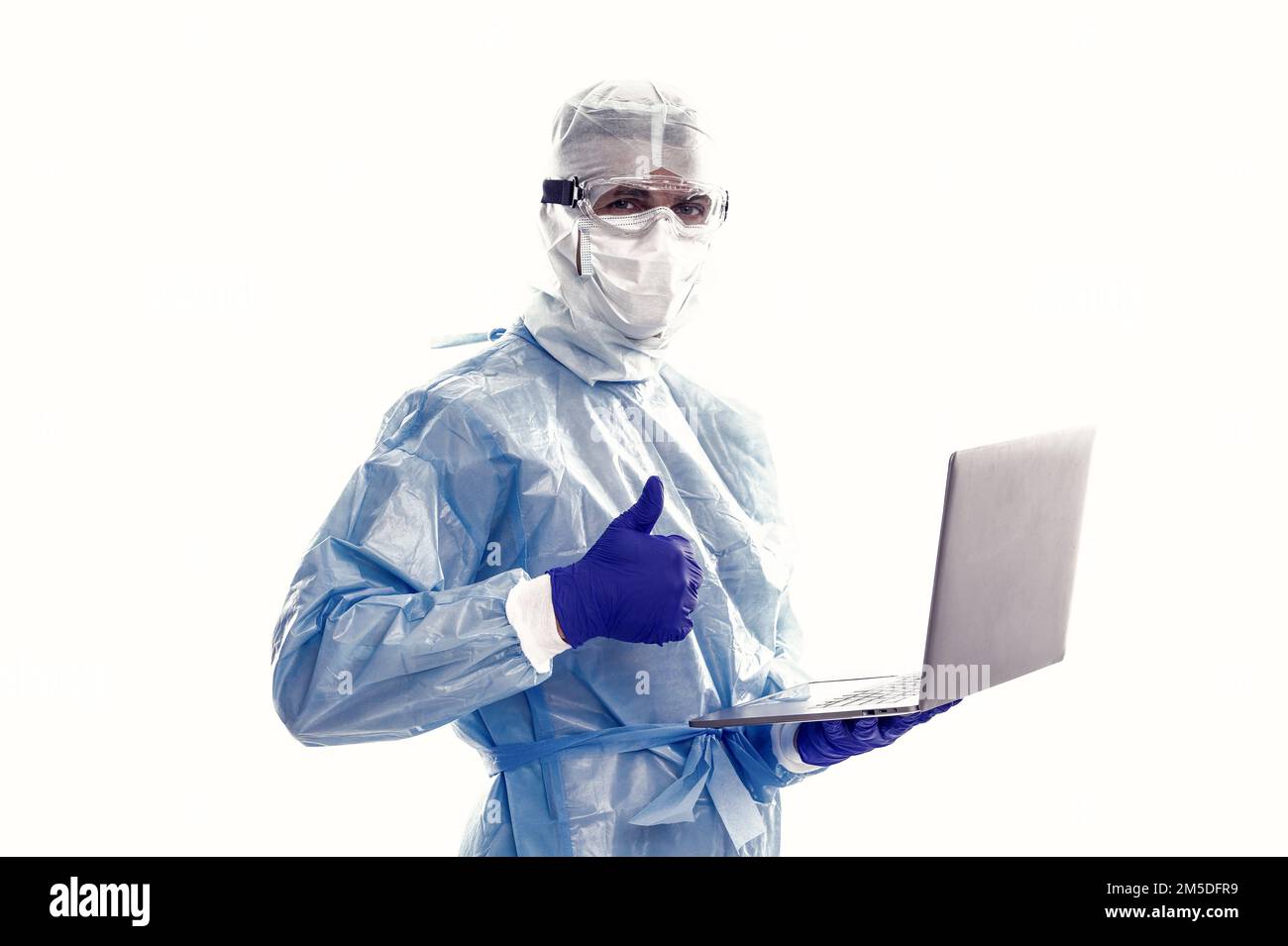 man doctor epidemiologist wearing respirator mask and safety protective ...
