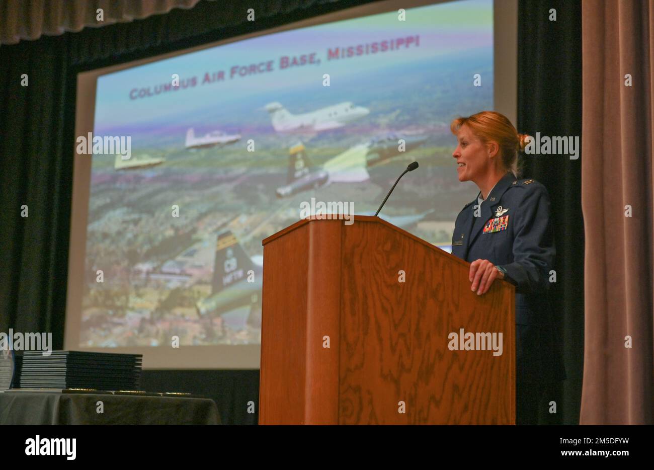 Col. Kristen Thompson, 55th Wing commander, speaks at the graduation ...