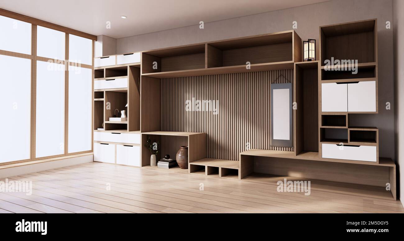 Idea Box Wall Shelves on minimal living room japandi style design Stock ...