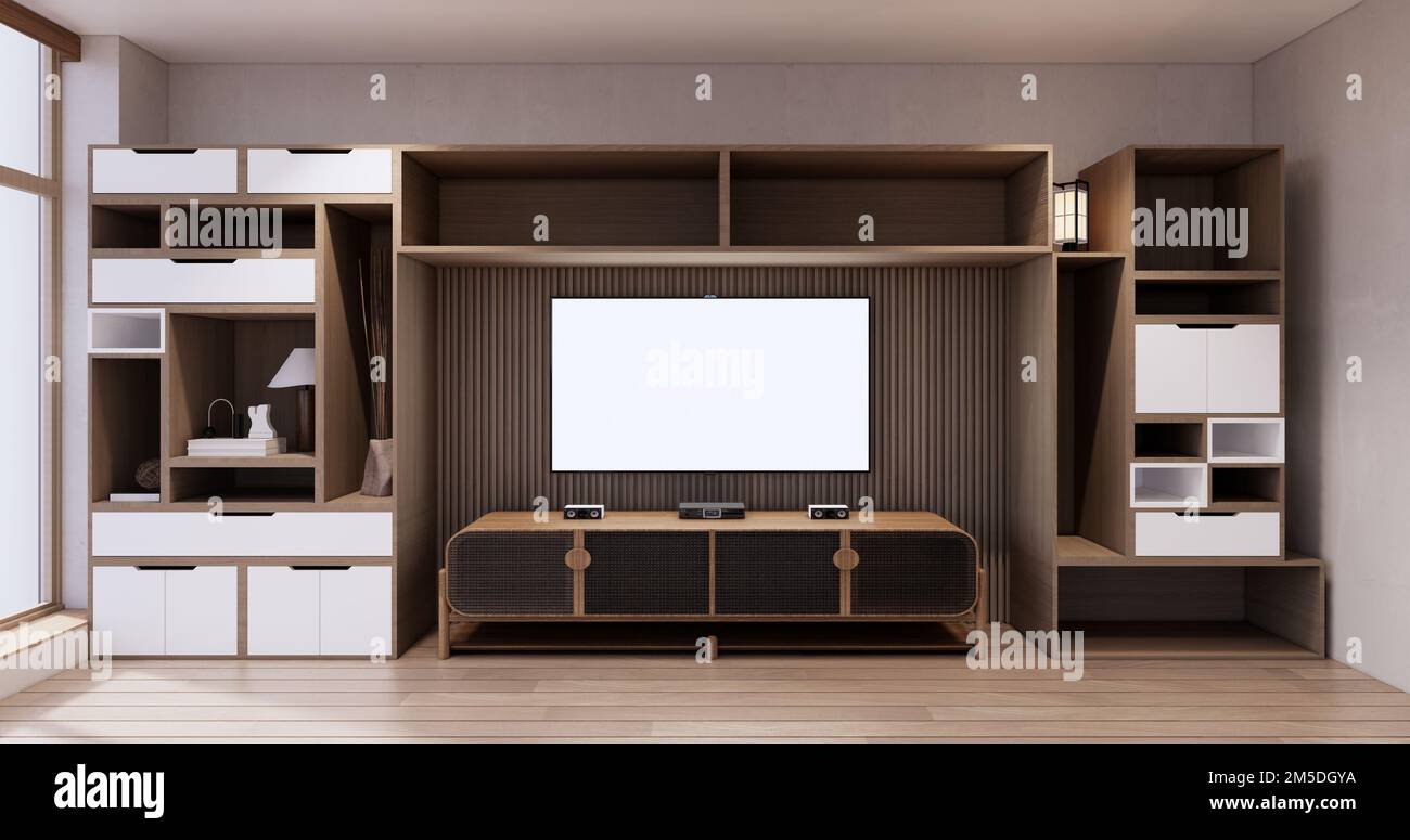 Idea Box Wall Shelves on minimal living room japandi style design Stock ...