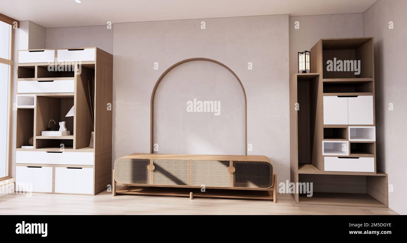 Idea Box Wall Shelves on minimal living room japandi style design Stock ...