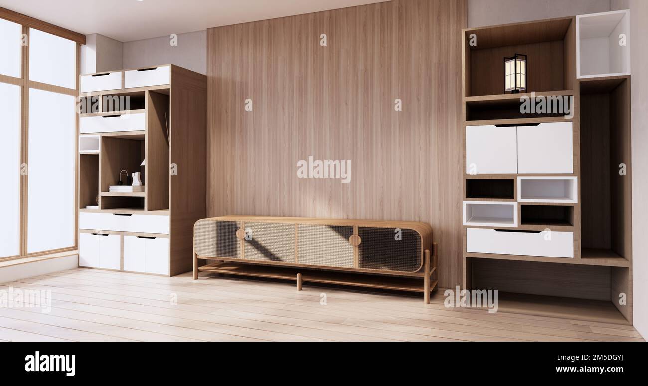 Idea Box Wall Shelves on minimal living room japandi style design Stock ...