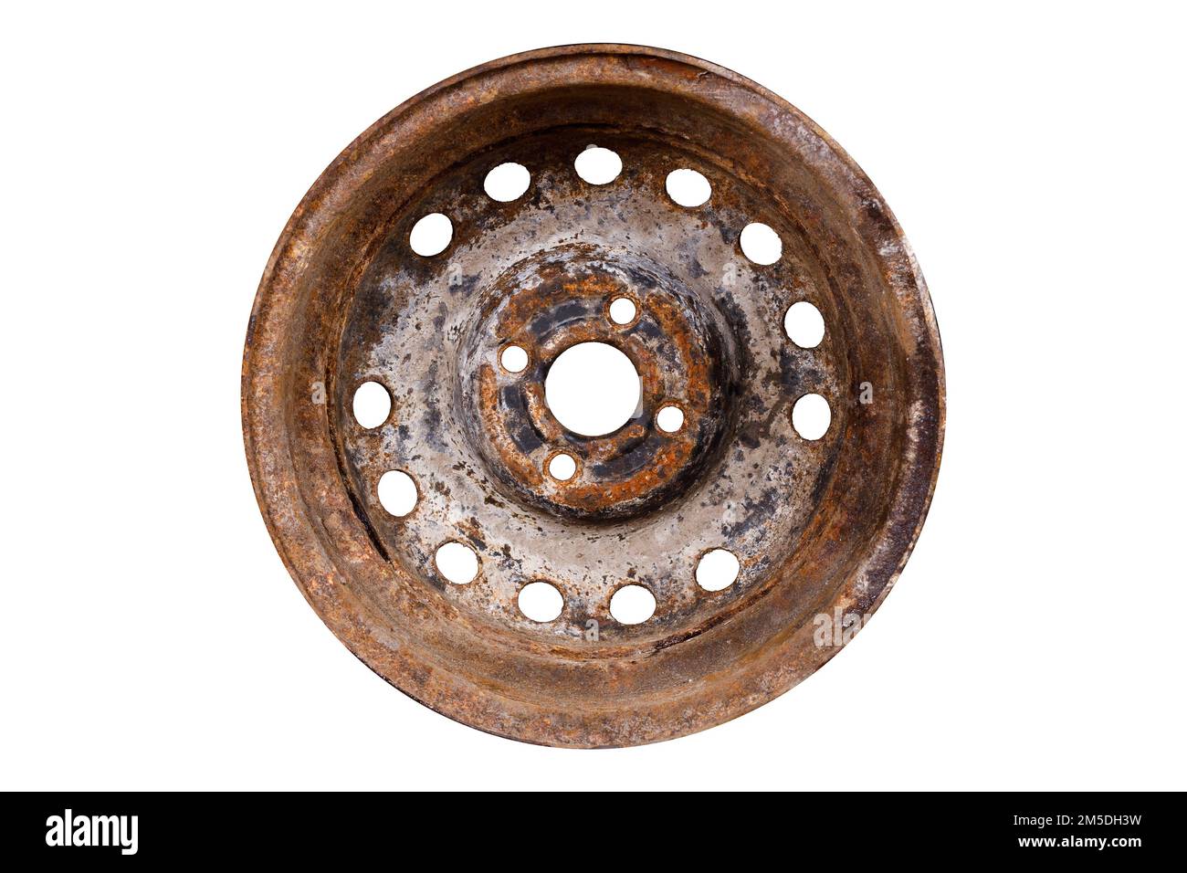 old rusty metal car rim isolated on white background. side view Stock Photo - Alamy