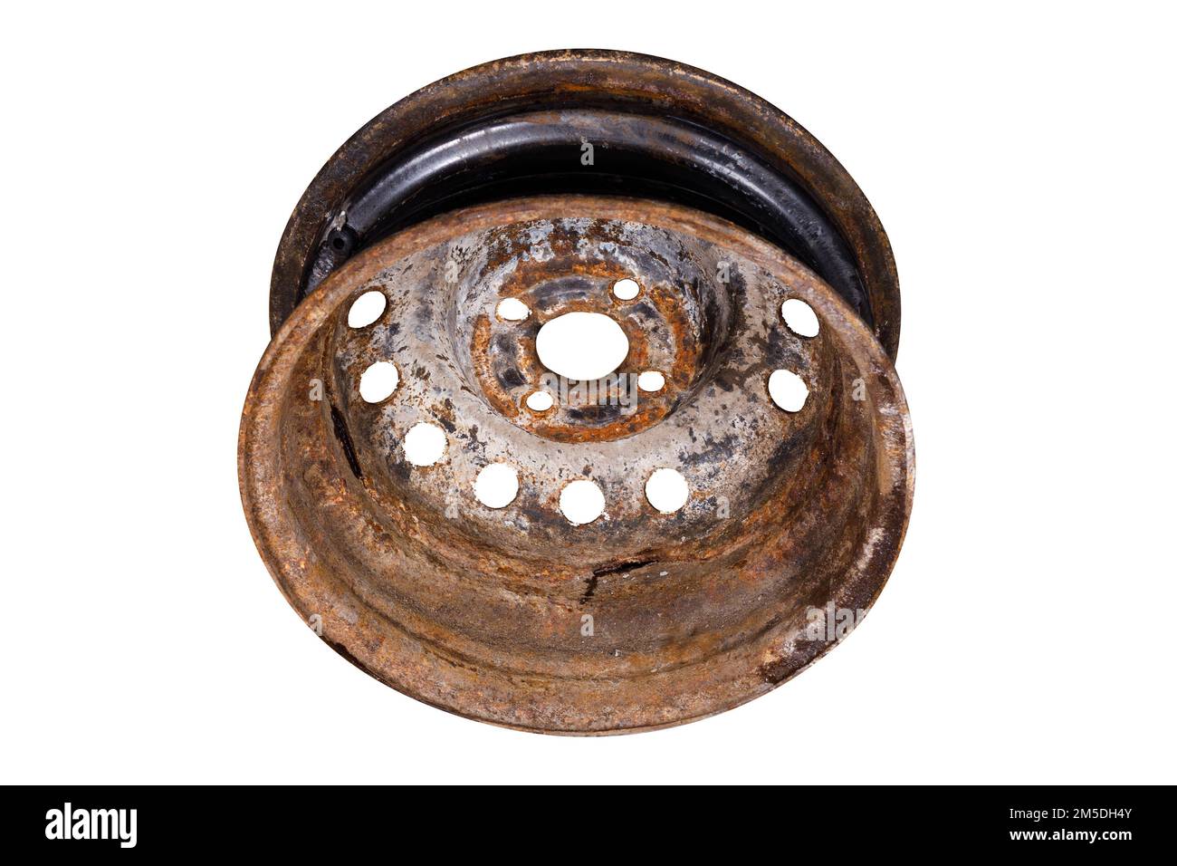 old rusty metal car rim isolated on white background. view from above Stock Photo - Alamy