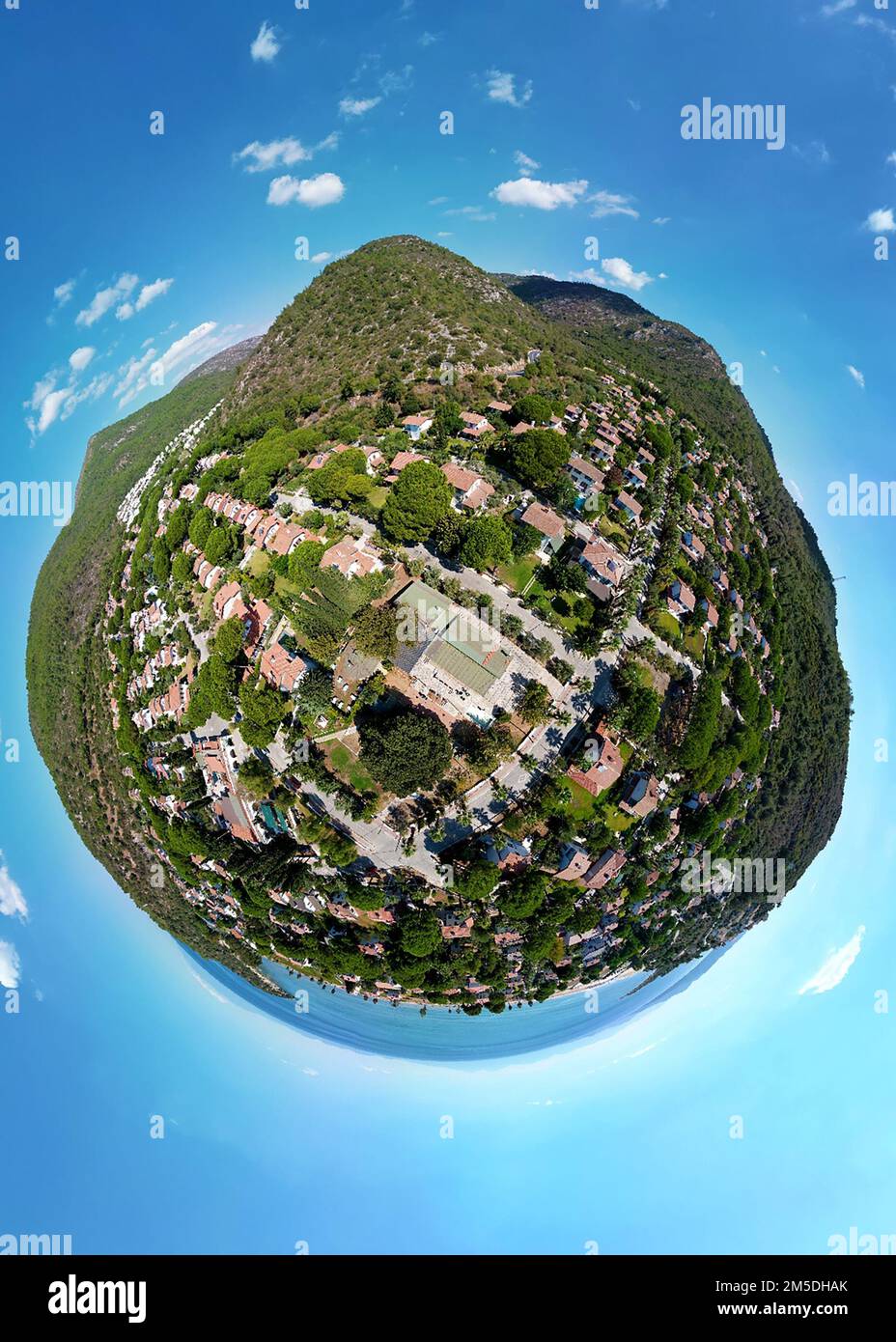 A vertical 360 degrees 3d rendering of the spherical world displaying ...