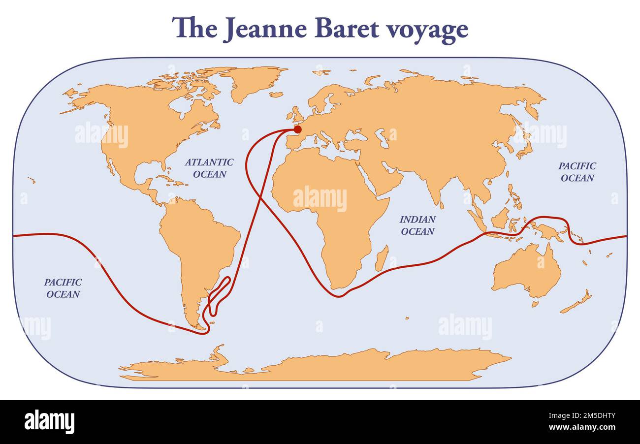 The Jeanne Baret voyage and circumnavigation of the globe Stock Photo ...