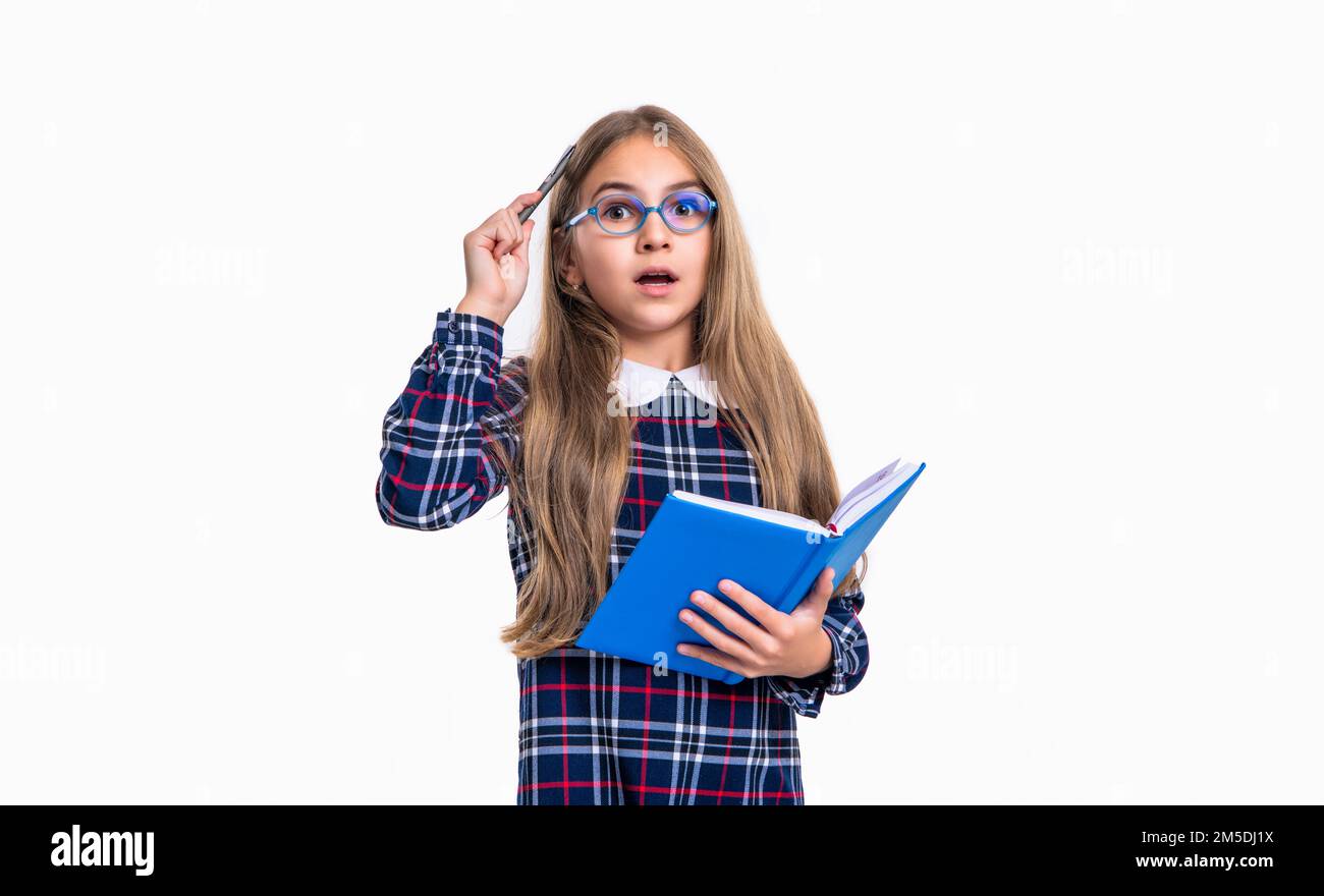 school girl in noting notes isolated on white background, insight ...